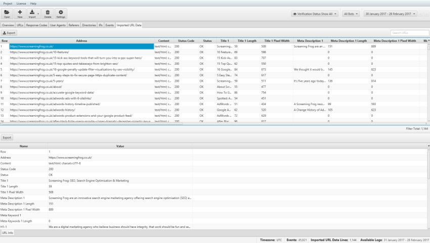 Log File Analyser General - Screaming Frog