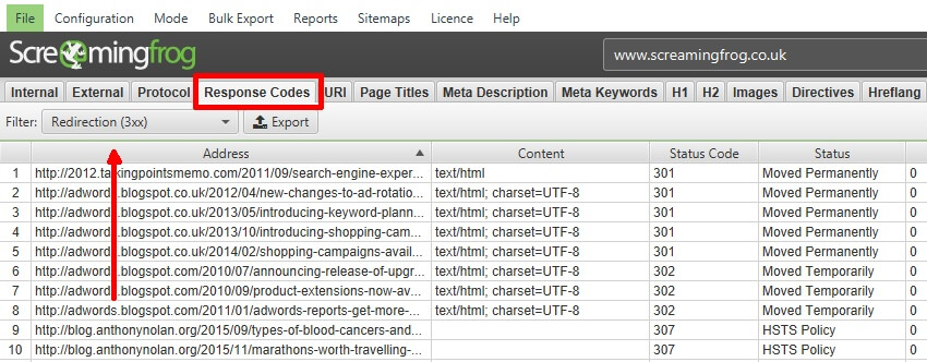 Check Redirects In Bulk Screaming Frog