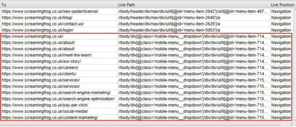 How To Analyse Link Position - Screaming Frog