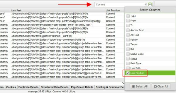How To Analyse Link Position - Screaming Frog