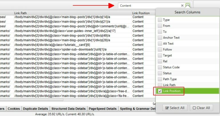 How To Analyse Link Position - Screaming Frog